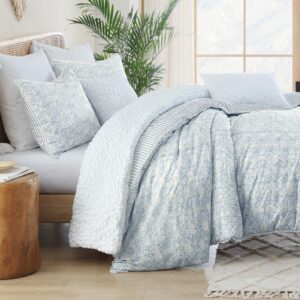 Peri Home 100% Cotton 3-Piece Duvet Cover and Sham Set, King, Blue Ikat Eyelet