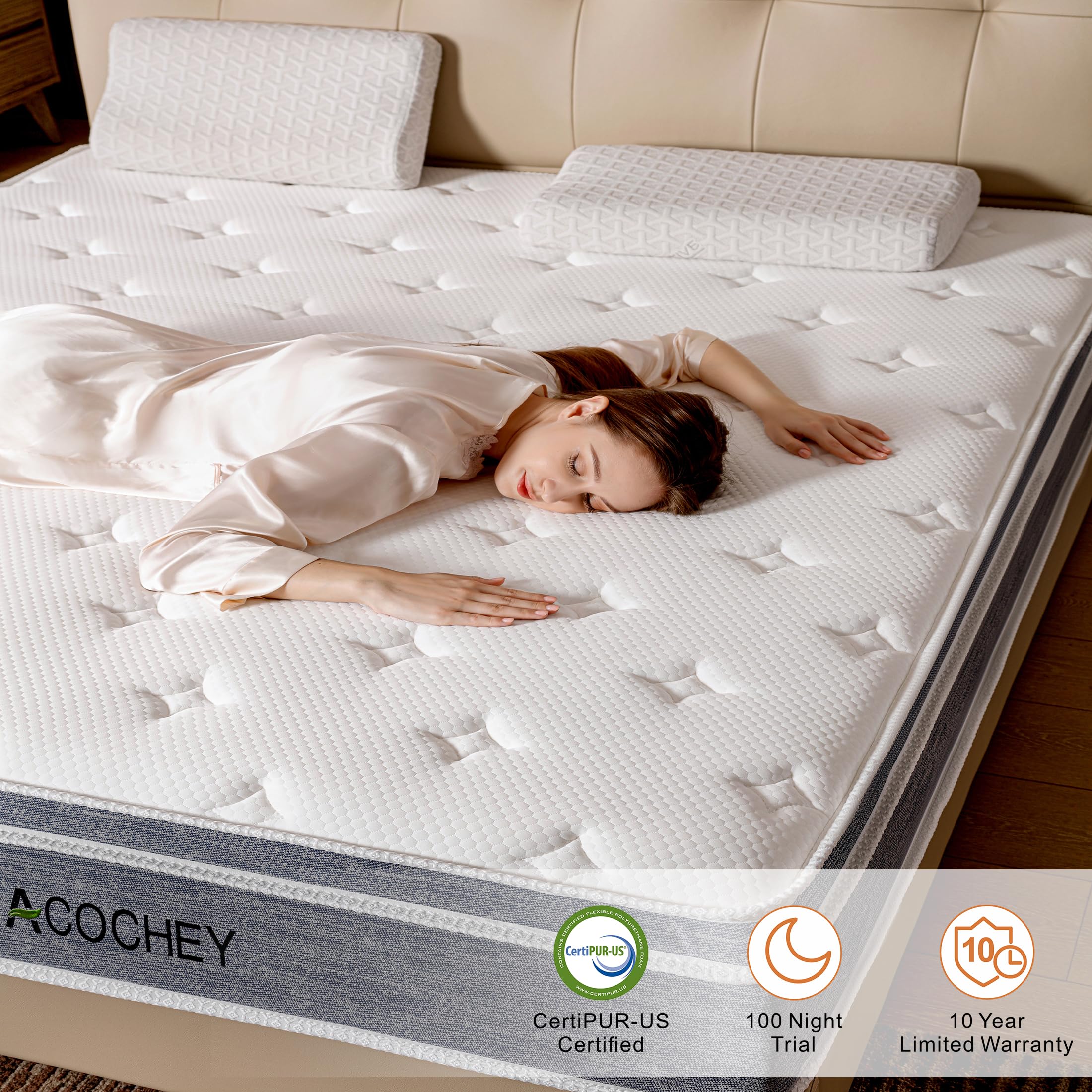 Acochey Full Mattress in a Box,10 Inch Full Mattresses,Gel Memory Foam Medium Firm Grey Hyrid Mattress,Quality Comfort and Adaptive Support Breathable Cooling Full Mattress,CertiPUR-US.