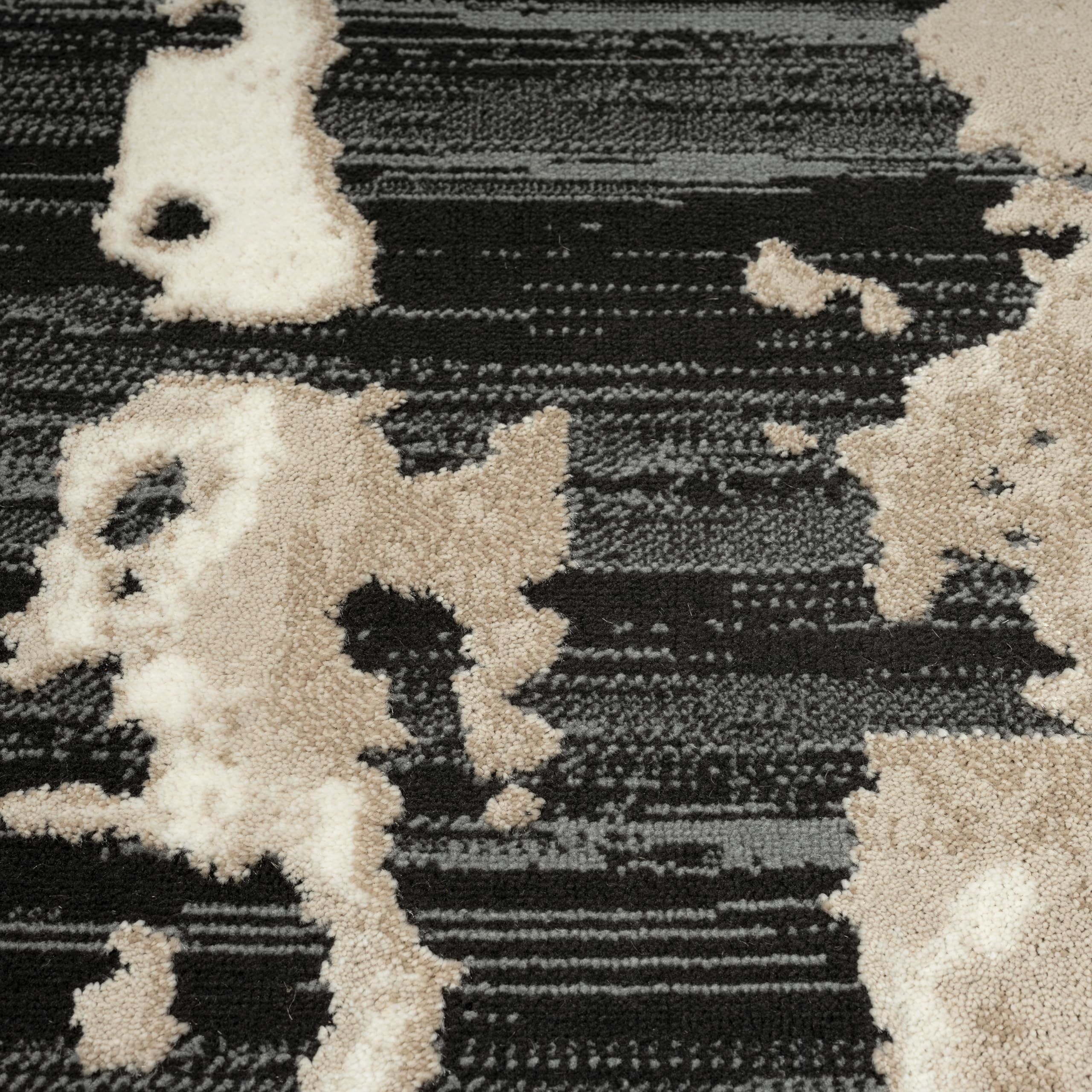 Abani Terra Cream Area Rug for Living Room, Bedroom - Black Abstract Pattern - 8' x 10' - Durable & Easy to Clean