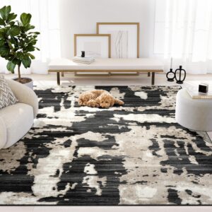 abani terra cream area rug for living room, bedroom - black abstract pattern - 8' x 10' - durable & easy to clean