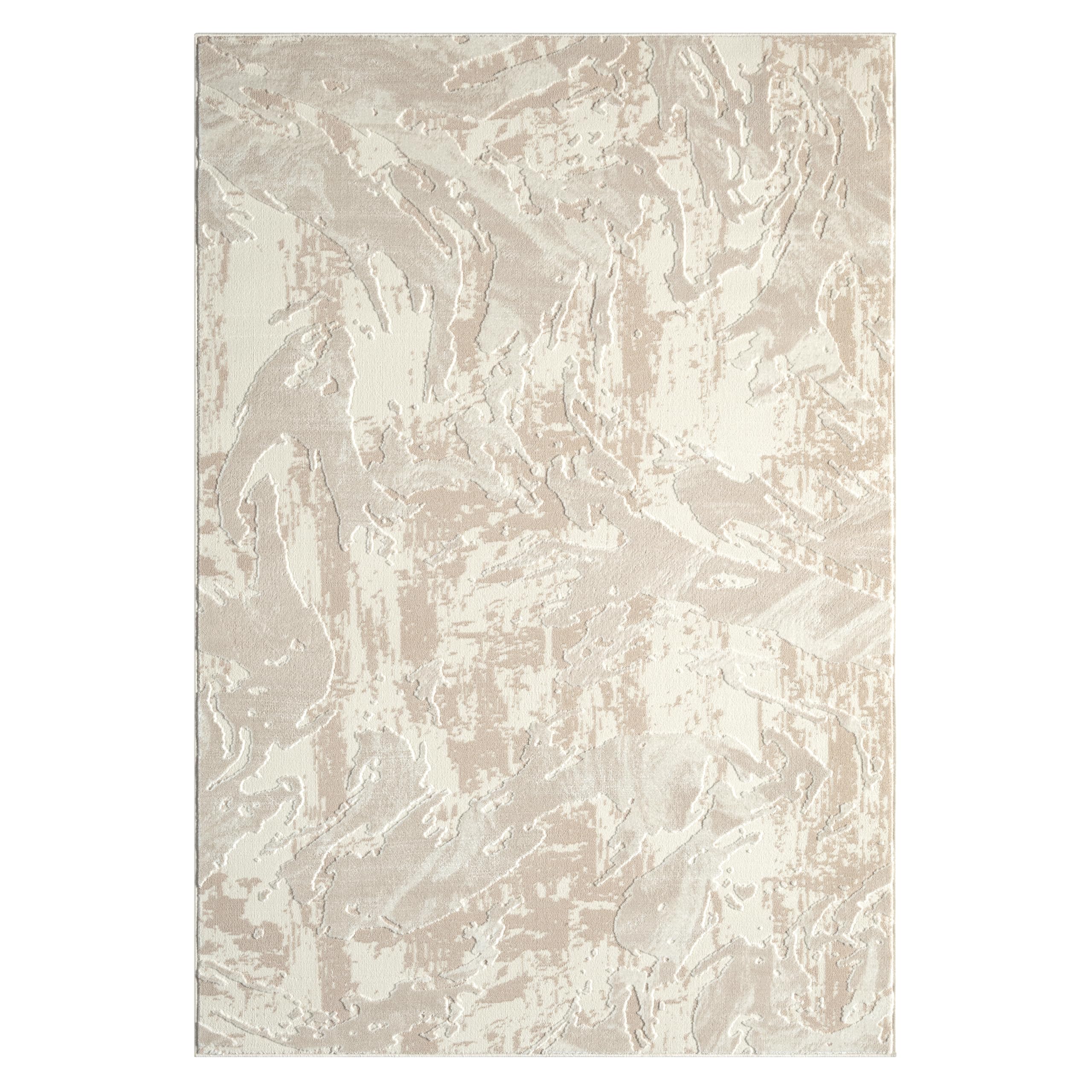 Abani Terra Cream 6' x 9' Area Rug for Living Room, Bedroom - Abstract Wavy Pattern - Durable & Easy to Clean