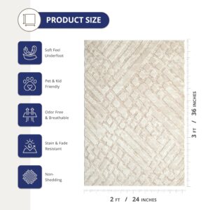 Abani Terra Cream Area Rug for Living Room, Bedroom - Rustic Modern Pattern - 2' x 3' - Durable & Easy to Clean