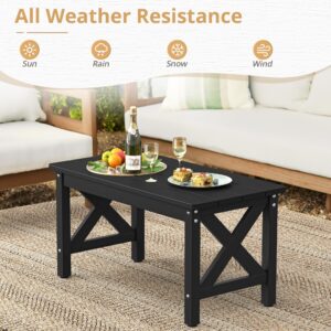 LUE BONA Outdoor Coffee Table for Patio, Rectangle HDPS Outdoor Coffee Table, All Weather Patio Coffee Tables for Outside Deck Porch Lawn, Black