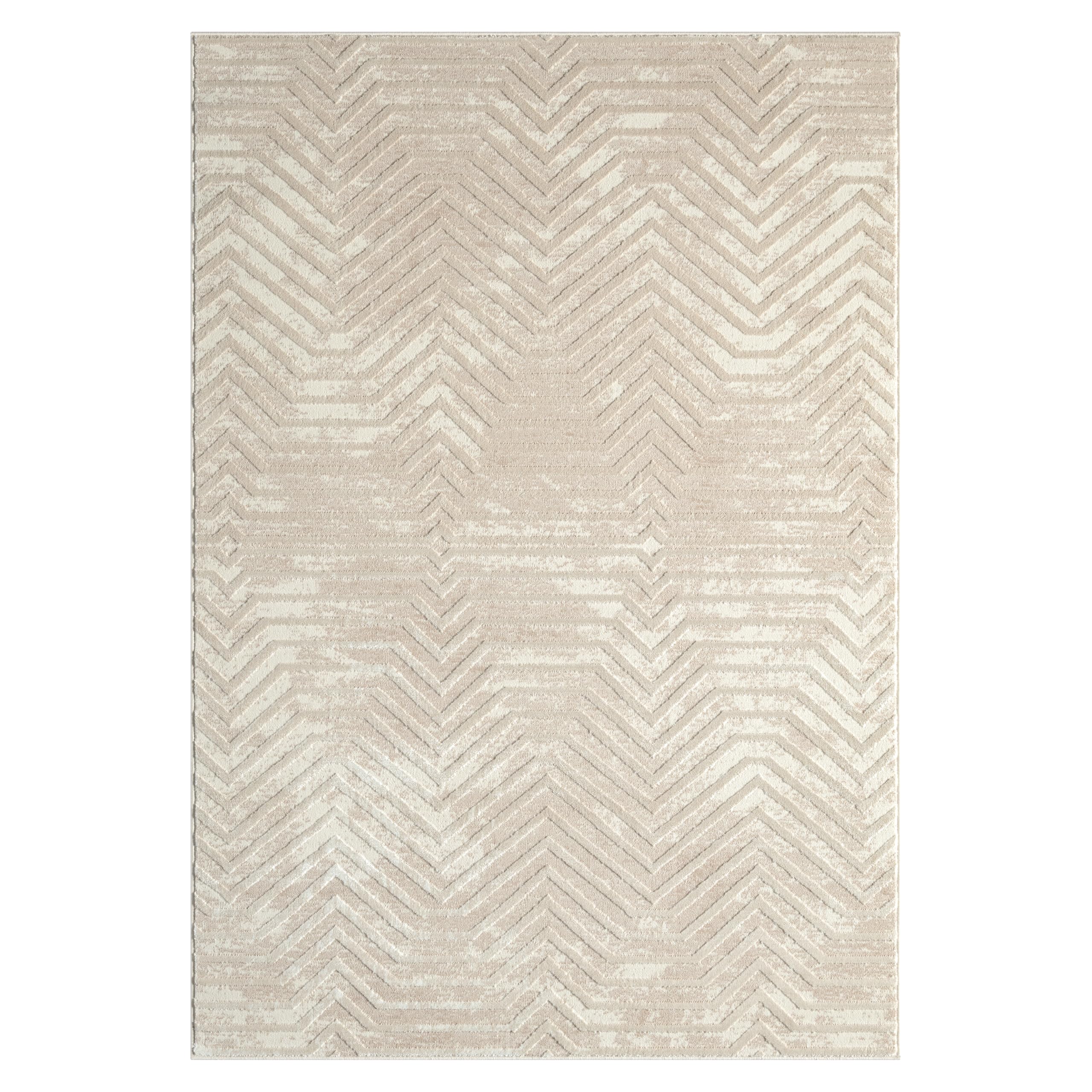 Abani Terra Cream 5' x 8' Area Rug for Living Room, Bedroom - Geometric Lines Pattern - Durable & Easy to Clean