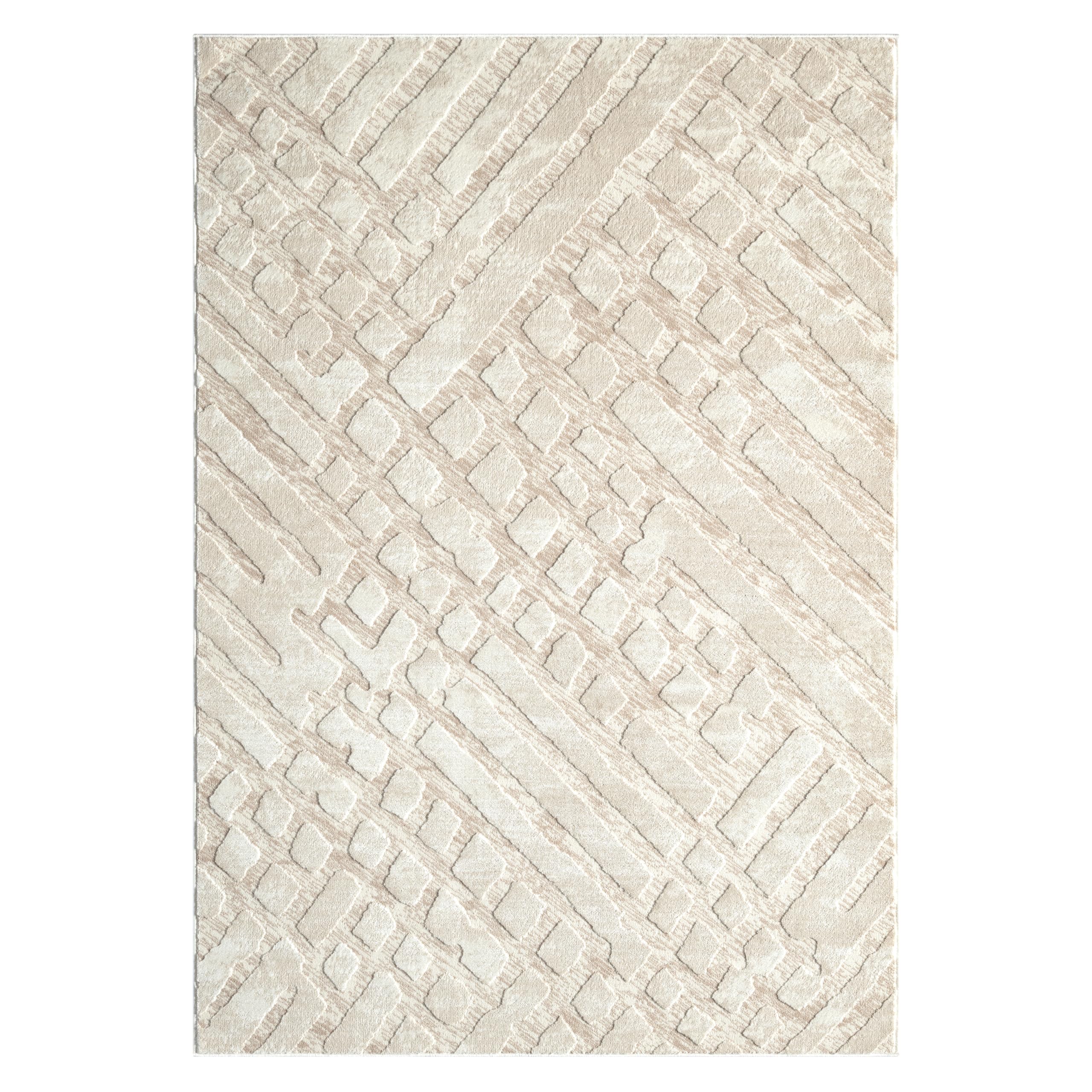 Abani Terra Cream Area Rug for Living Room, Bedroom - Rustic Modern Pattern - 2' x 3' - Durable & Easy to Clean