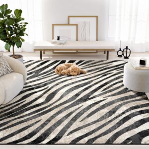 abani terra area rug for living room, bedroom - zebra pattern - black cream - 8' x 10' - durable & easy to clean