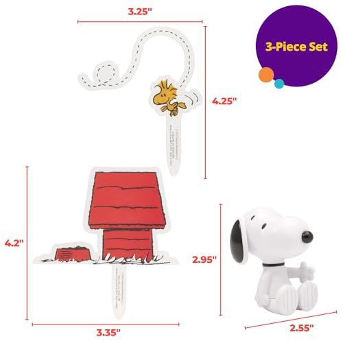 DecoSet® Peanuts® Snoopy® and Woodstock® Cake Topper, 3-Piece Cake Decoration | For Birthday, Parties, Celebration