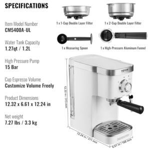 VEVOR Espresso Coffee Machine, 15Bar Semi-Automatic Espresso Maker with Milk Frother Steam Wand, Professional Cappuccino Latte Machine with High-Power Boiler & Removable Water Tank, NTC Control System