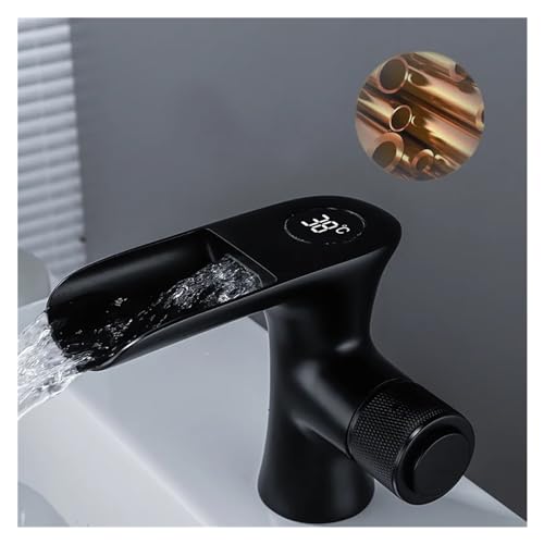 ItoNc LED Digital Basin Faucet Black Bath Basin Mixer Brass Temperature Display Faucet Smart Tap Sink Faucet Compatible with Bathroom,Kitchen faucets