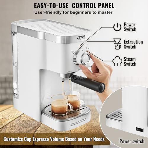 VEVOR Espresso Coffee Machine, 15Bar Semi-Automatic Espresso Maker with Milk Frother Steam Wand, Professional Cappuccino Latte Machine with High-Power Boiler & Removable Water Tank, NTC Control System