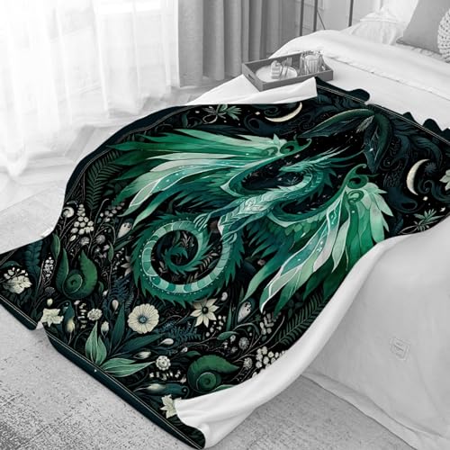 Dragon Blanket Gift for Woman Man Girls Boys Greens Dragon Gift for Dragon Lovers Soft Flannel Blanket for Living Room Sofa Couch Decor - 40"x50" for Kids/Children