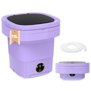 portable washing machine, foldable mini washing machine with spin dryer, 11l large capacity, small collapsible laundry washer for apartment, travel, rv, underwears, socks, baby clothes (purple)