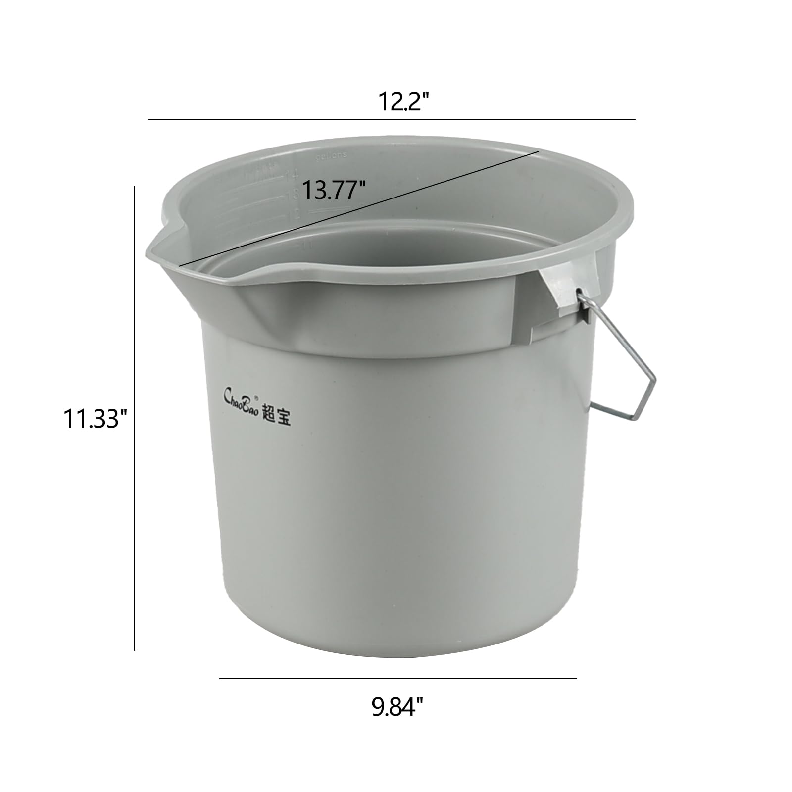 Qqbine 14 Quart Round Plastic Cleaning Bucket with Grip Handle, Commercial Cleaning Pail with Spout, Gray, 4 Packs