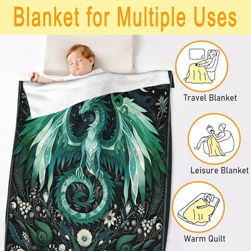 Dragon Blanket Gift for Woman Man Girls Boys Greens Dragon Gift for Dragon Lovers Soft Flannel Blanket for Living Room Sofa Couch Decor - 40"x50" for Kids/Children