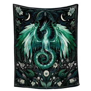 dragon blanket gift for woman man girls boys greens dragon gift for dragon lovers soft flannel blanket for living room sofa couch decor - 40"x50" for kids/children