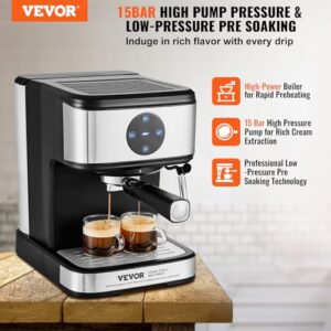 VEVOR Espresso Machine, 15 Bar Coffee and Espresso Maker with Milk Frother Steam Wand, Professional Semi-Automatic Cappuccino Latte Machine with Touch Screen & Removable Water Tank, NTC Control System