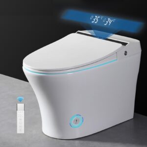 vanity art smart toilet with bidet, 1-piece toilet with heated seat, auto open/close elongated toilet in white w/auto flush, seating sensor, air drying, remote control, foot induction flush