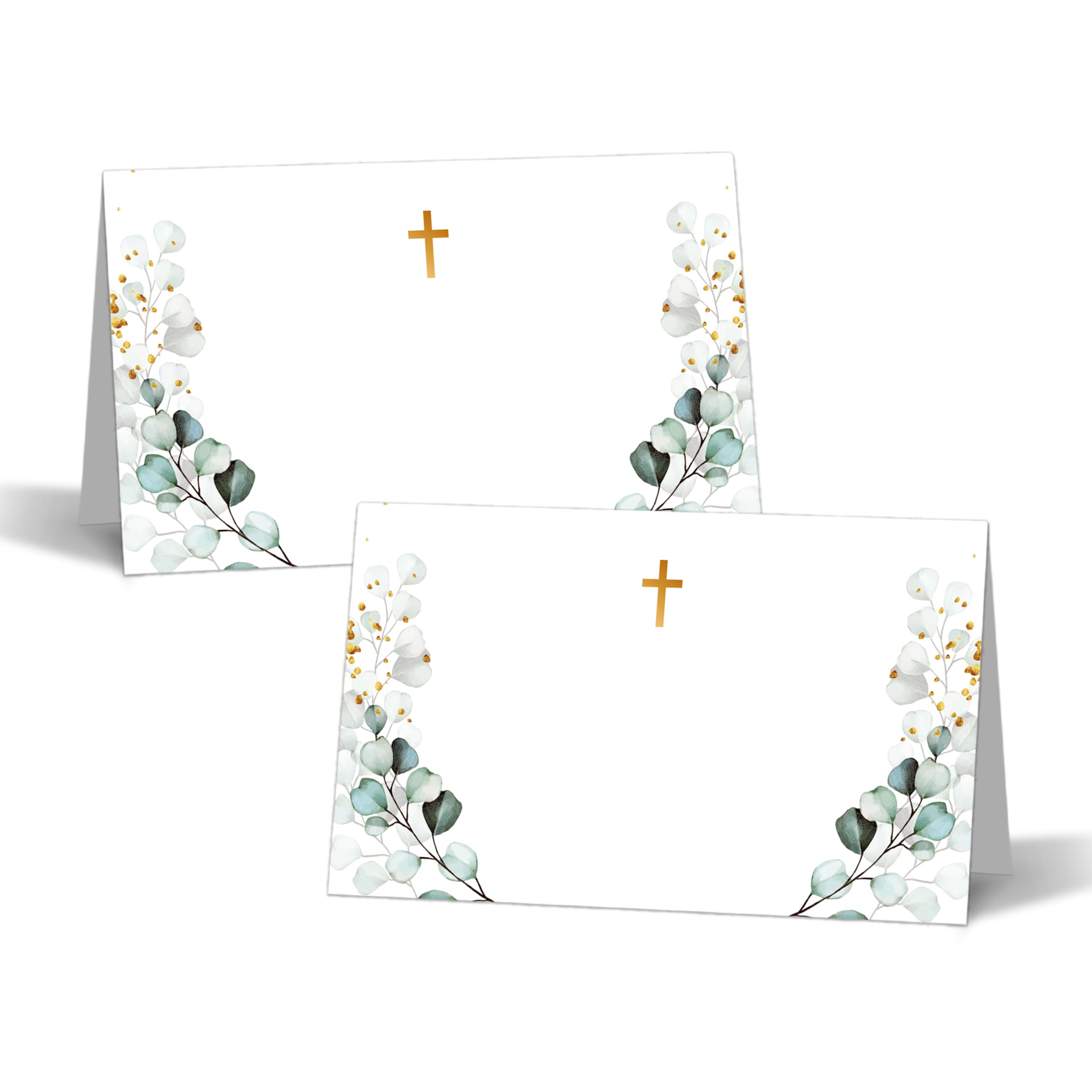 Bohemia Baptism Table Place Cards - 25PCS Tent Cards - Gold Foil Food Labels - First Holy Communion Name Cards for Table Setting - Baptism Prayer for Baby Table Card - Scored for Easy Folding -21