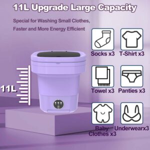 Portable Washing Machine, 11L Foldable Small Washer with Dryer for Baby Clothes, Collapsible Mini Washing Machine with Laundry for Underwears, Baby Clothes, Socks, Pet Garments, Small Items, Purple