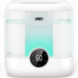 Dreo 6L Top Fill Humidifiers for Bedroom, 60H Runtime, 28 dB Quiet Supersized Cool Mist Humidifiers for Large Room, Air Humidifier for Home, Baby, Plant, Indoor, Night Light, Ultrasonic