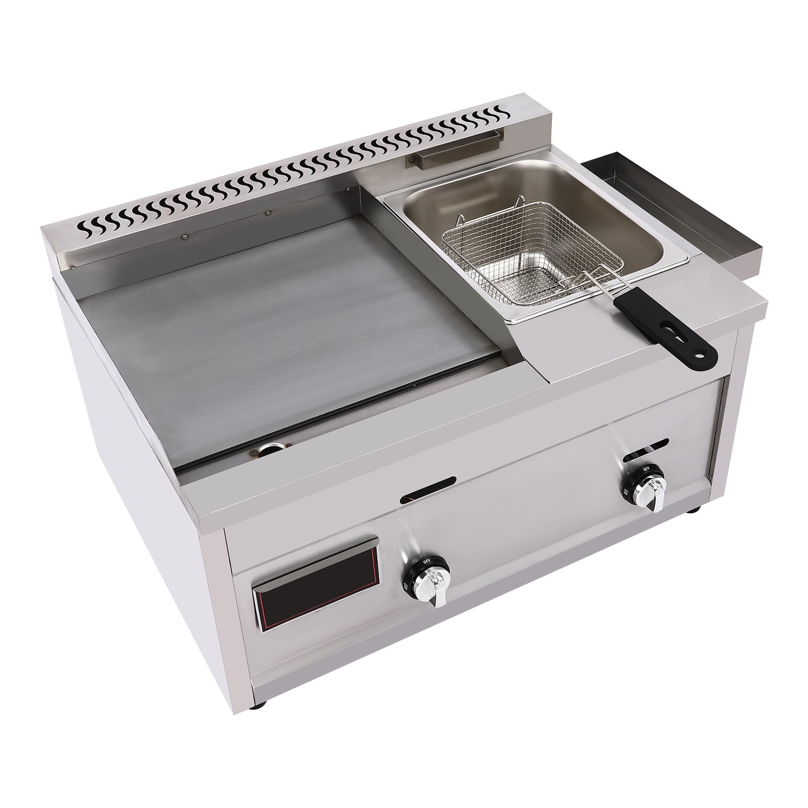 Commercial Deep Fryer with Griddle, Gas Propane Flat Top Griddle & Countertop Deep Gas Fryer, Outdoor Multi-function Griddle with Basket & Lid Restaurant Home Kitchen