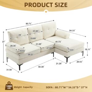 Linyuanwai Sectional Sofa Couch, 82" Chenille L-Shape Sofa Couch Modern Modular Small Sofa with Chaise Lounge Golden Legs for Living Room Apartment Office, Light Gray