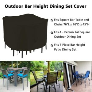 Izzybang Outdoor Bar Height Dining Set Cover for 5 Piece Tall Square Bistro Outdoor Dining Set Waterproof Heavy Duty 76 Inch Square Patio Bar Height Table & Chair Sets Cover