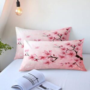 CCoutueChen Japanese Style Floral Comforter Bedding Set King Size Cherry Blossom Bed Sets Botanical Comforter Insert Romantic Pink Flowers Bedding 3Pcs Soft Lightweight Comforter(Girls Women Adult)