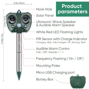 2024 Upgraded Ultrasonic Animal Repellent - Solar Animal Repeller with Motion Sensor & Strobe Light, Cat Repellent Outdoor Deer Repellent Devices for Rabbit Raccoon Squirrel Cat Skunk Dog Deer