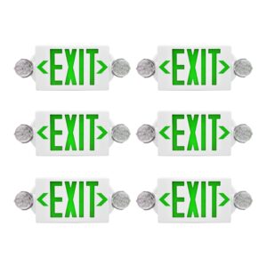 vtyxctigj green led exit sign emergency lights with 2 adjustable head lights, green letter emergency exit light with battery backup for restaurant, commercial, family emergency, ul-listed