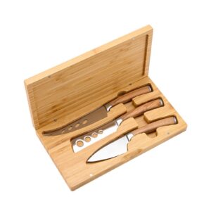 3 piece cheese knife set with bamboo box for charcuterie board, olive wood stainless steel cheese knives, perfect for hard and soft cheese slicer and cutter, gift set