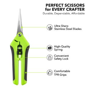 2PCS Ergonomic Spring-Action Scissors,Spring-Loaded Craft Shears with Stainless Steel Blades,Slide Lock,and Anti-Slip Grips,Heavy-Duty All-Purpose Craft Scissors,Arts and Crafts Scrapbooking Tool