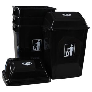 yuright 13 gallon plastic trash bin with swing lid, black large garbage can, 4 pack