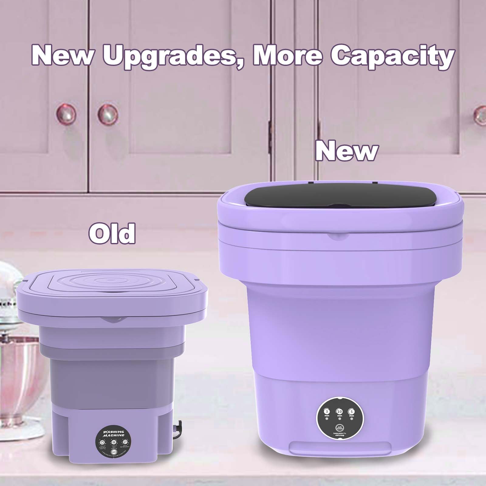 Portable Washing Machine, 11L Foldable Small Washer with Dryer for Baby Clothes, Collapsible Mini Washing Machine with Laundry for Underwears, Baby Clothes, Socks, Pet Garments, Small Items, Purple