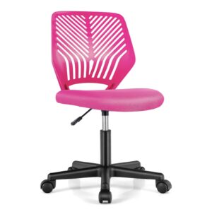 costway height-adjustable ergonomic kids desk chair, swivel armless task chair w/universal casters, children study chair, kids mesh computer chair for teens, home, office (pink)