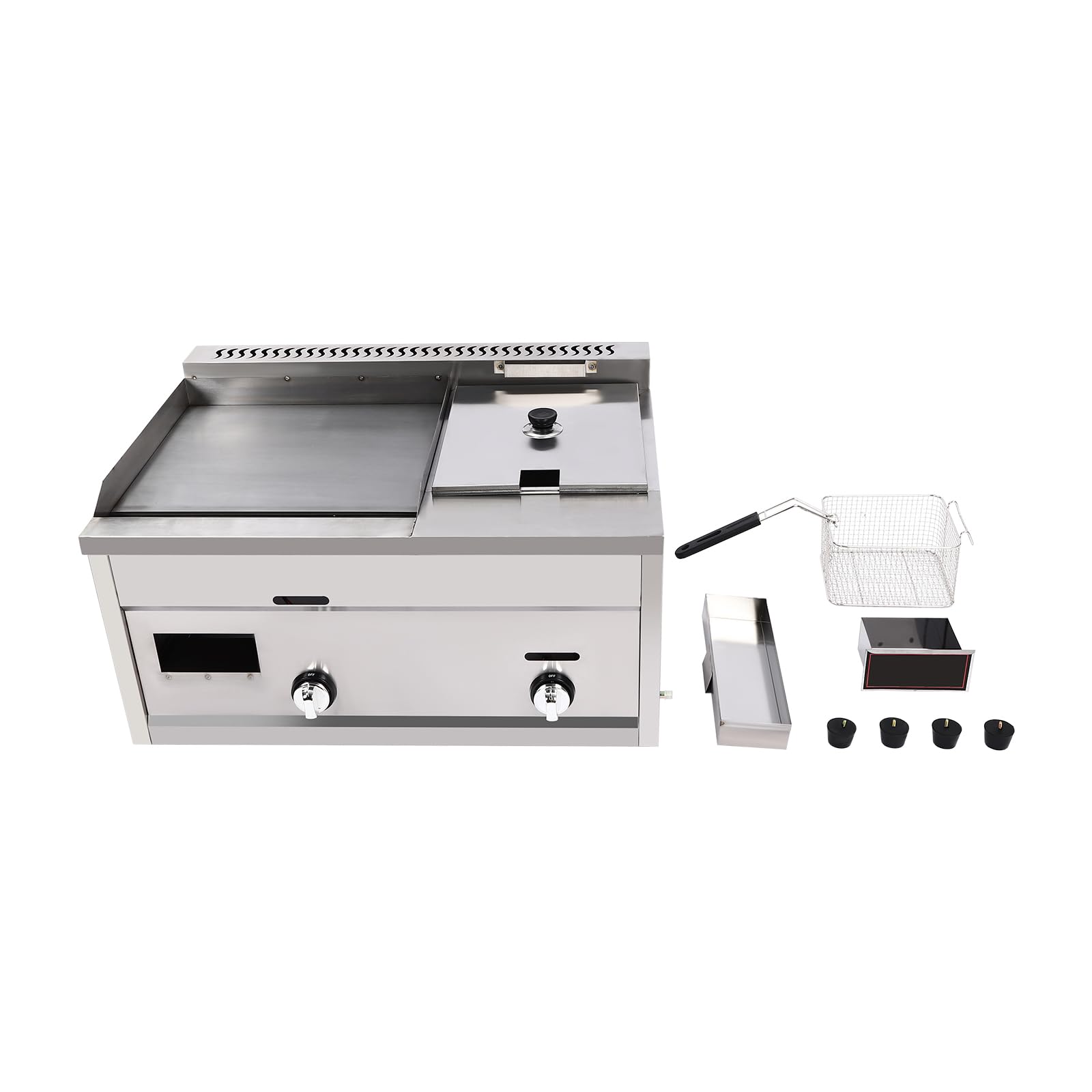 Commercial Deep Fryer with Griddle, Gas Propane Flat Top Griddle & Countertop Deep Gas Fryer, Outdoor Multi-function Griddle with Basket & Lid Restaurant Home Kitchen