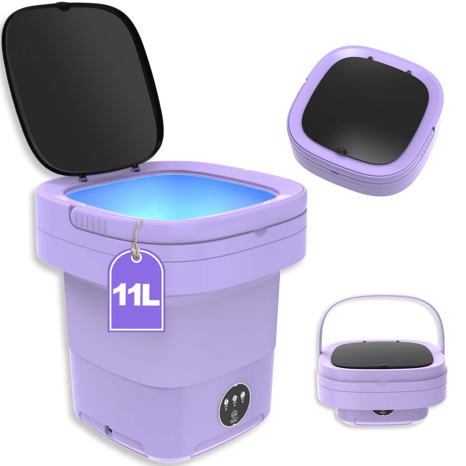 Portable Washing Machine, 11L Foldable Small Washer with Dryer for Baby Clothes, Collapsible Mini Washing Machine with Laundry for Underwears, Baby Clothes, Socks, Pet Garments, Small Items, Purple