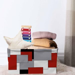 Abstract Storage Basket Large Foldable Storage Bins with Handles Geometric Mid Century Red Nordic Waterproof Fabric Laundry Baskets for Organizing Shelves Closet Toy Gifts Bedroom Home Decor