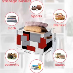 Abstract Storage Basket Large Foldable Storage Bins with Handles Geometric Mid Century Red Nordic Waterproof Fabric Laundry Baskets for Organizing Shelves Closet Toy Gifts Bedroom Home Decor