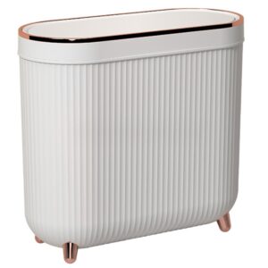 bathroom trash can slim trash can 3.2 gallons kitchen garbage can with press top lid plastic trash bin waste basket for bedroom, office, living room white