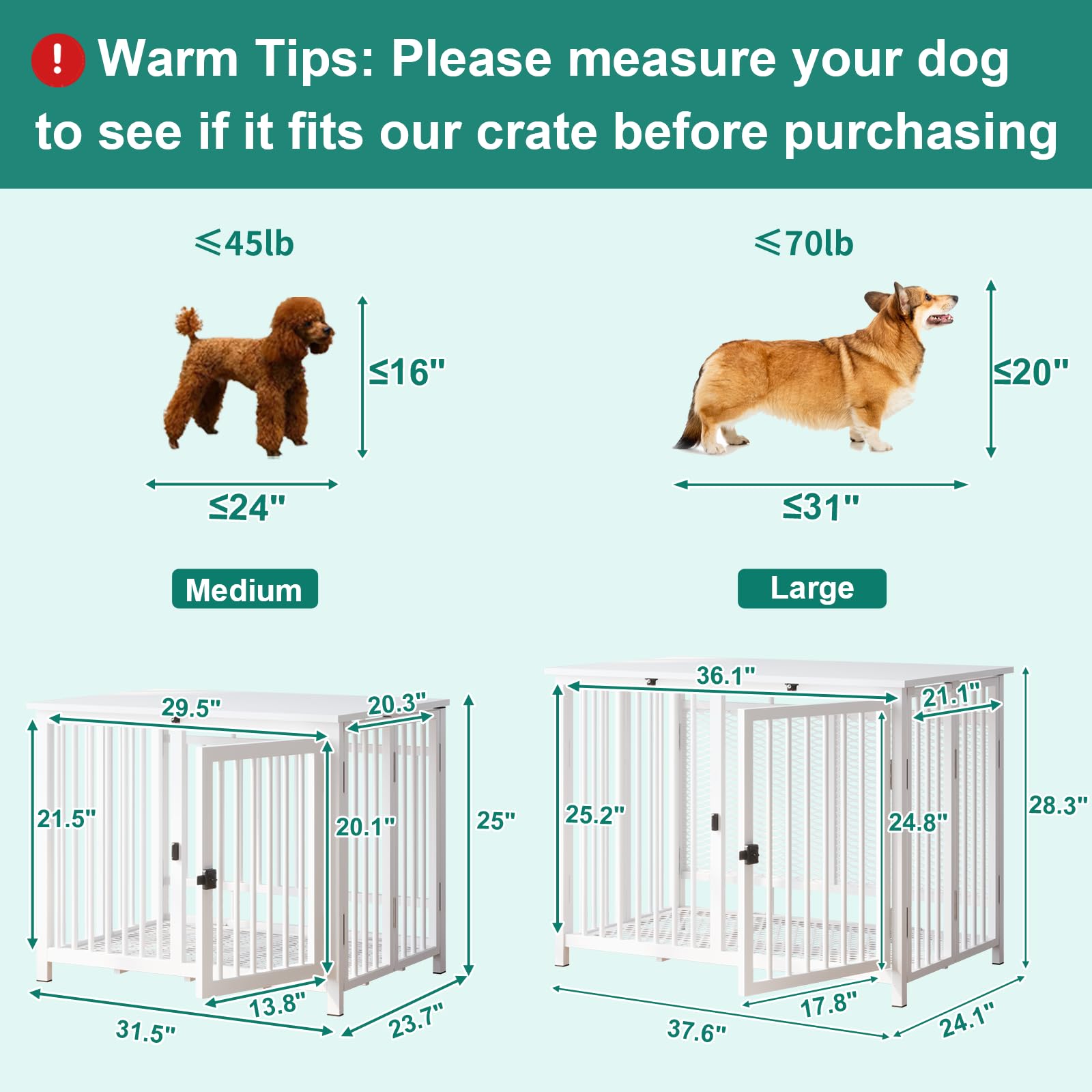 UMXES Heavy Duty Dog Crate Furniture, Fully Assembled exc. Locks, All Metal Frame & Wooden Tabletop, Modern Kennel for Small/Medium Dog, End Table, Sturdy, Foldable, White