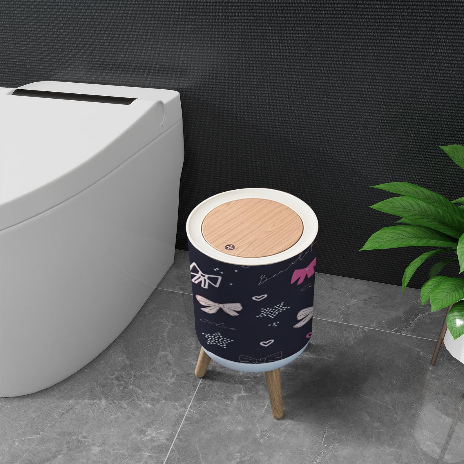 Trash Can with Lid Cute seamless pattern for girls Lovely doodle pattern Scandinavian Garbage Can Round Waste Bin Press Cover Dog Proof Wastebasket for Kitchen Bathroom Living Room Nursery 1.8gal