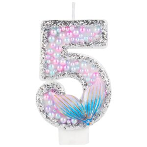 girls glitter mermaid tail number 5 birthday candles,pink pearls mermaid tail birthday candles,happy 5th birthday candles for cake,mermaid themed birthday cake topper anniversary party decor