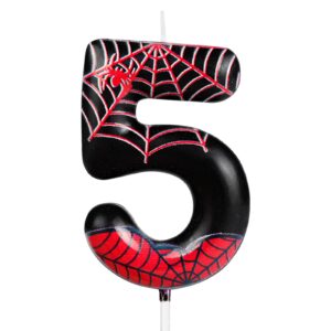 spider birthday candles number 5,happy 5th birthday candle,red black spider cake topper candle birthday for boys girls kids spider themed party anniversary celebration supplies decorations