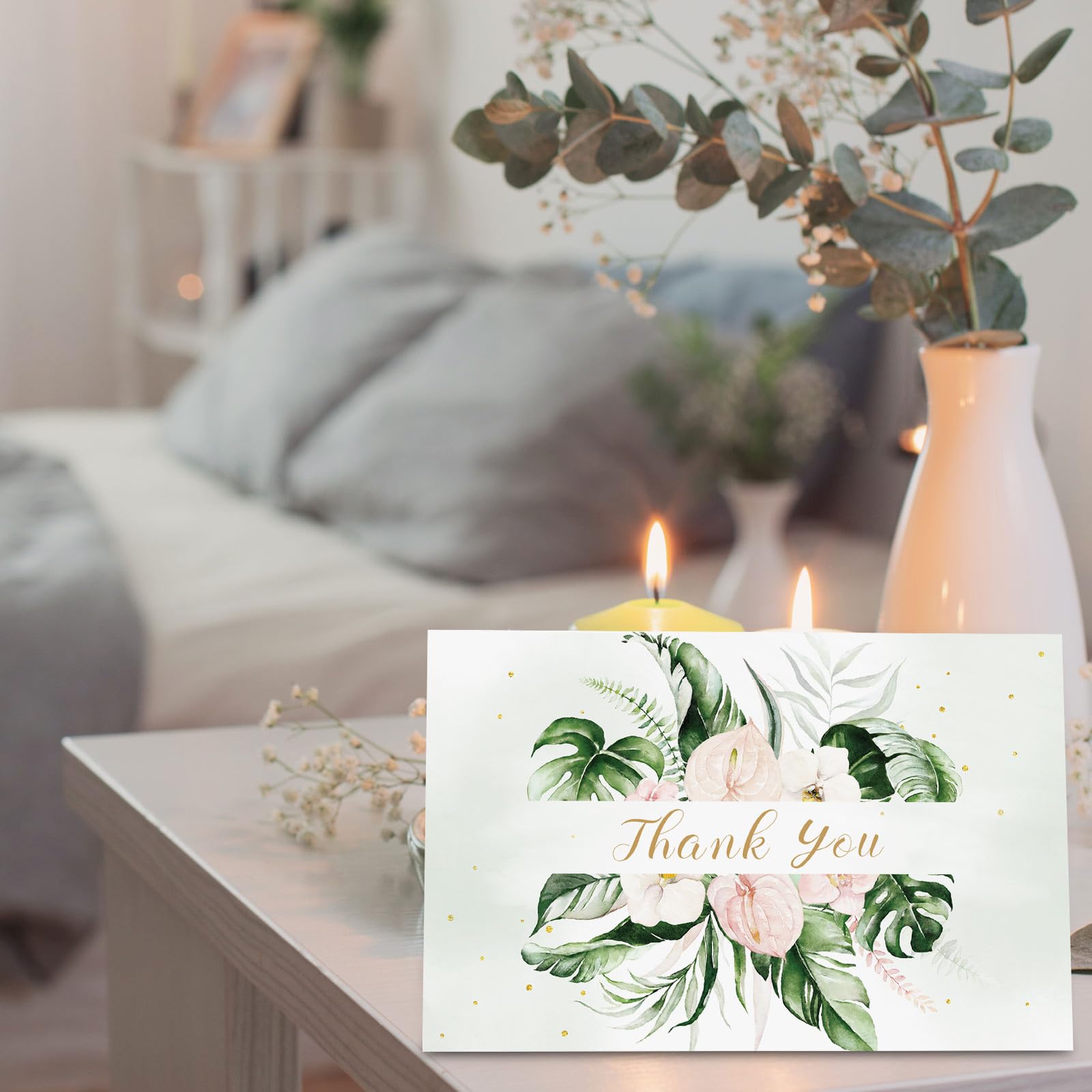 Whaline 24 Pack Tropical Thank You Cards Floral Palm Leaves Greeting Cards with Envelopes Stickers Summer Blank Note Cards for Holiday Wedding Bridal Shower Birthday, 4 x 6 Inch