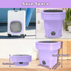 Portable Washing Machine, 11L Foldable Small Washer with Dryer for Baby Clothes, Collapsible Mini Washing Machine with Laundry for Underwears, Baby Clothes, Socks, Pet Garments, Small Items, Purple