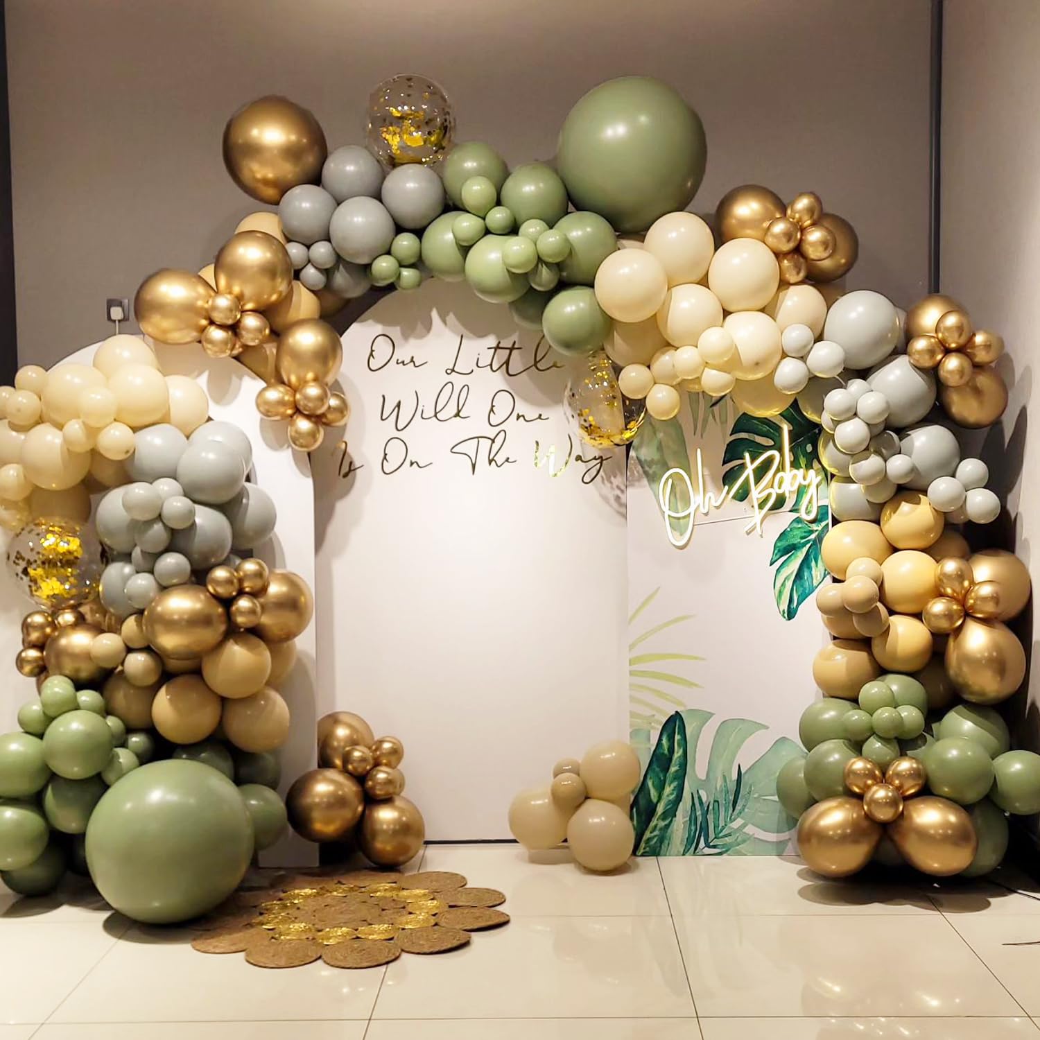 Sage Green Balloon Garland Arch Kit, 156pcs Avocado Green White Sand Gold Dusty Blue Balloons for Baby Shower Boho Bridal Shower Birthday Communion Party Wedding Decorations