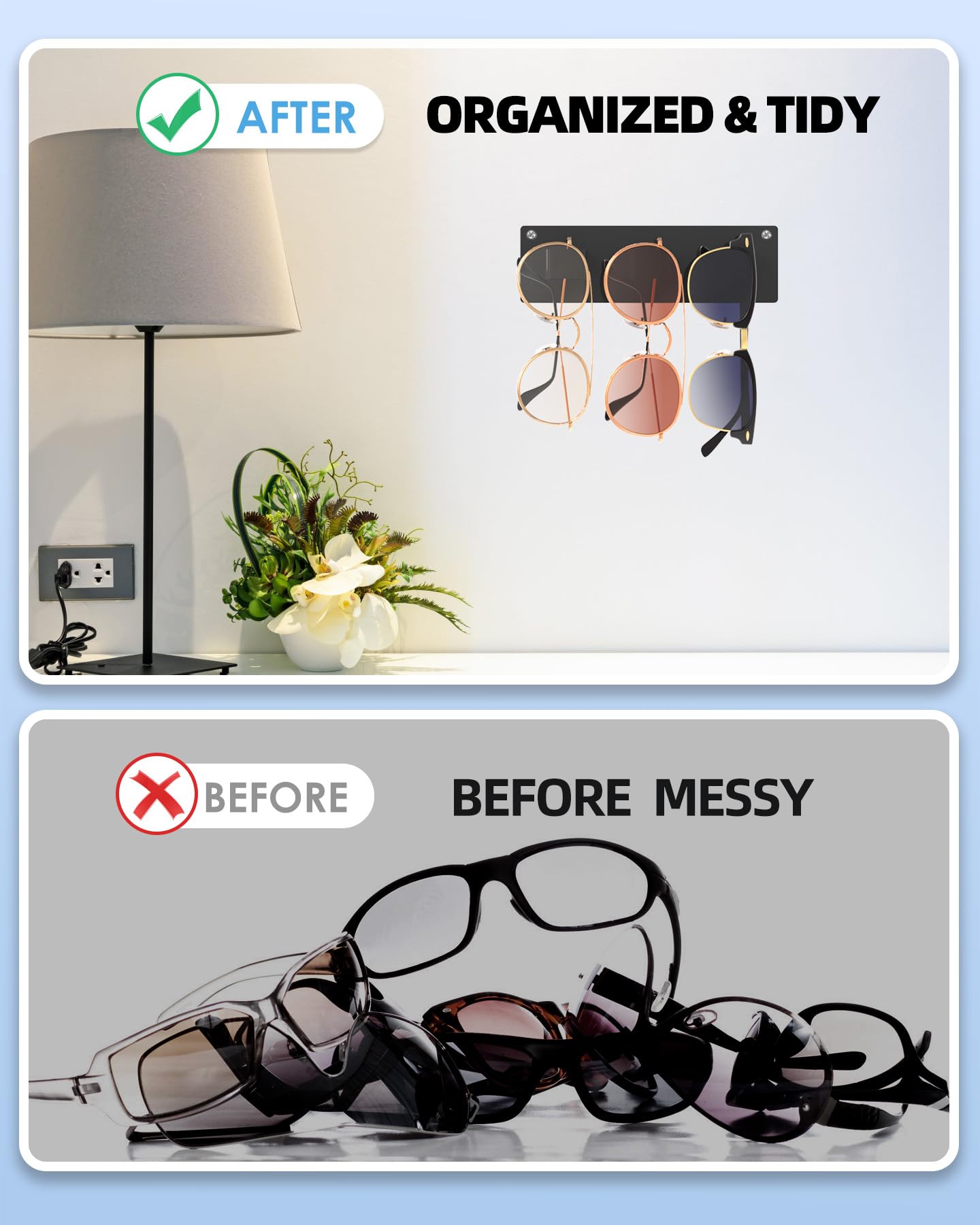 MaxGear Sunglasses Organizer 3 Pack, Wall Glasses Holder, Acrylic Sunglasses Display, Eyeglass Organizer for Multiple Glasses for Office & Home Decor, Unique Gifts for Husband, Women & Girls, Black