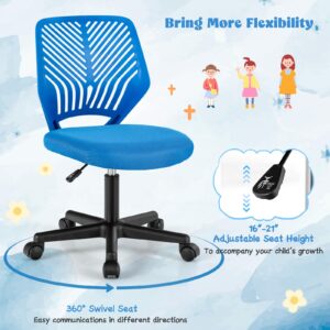 Giantex Kids Desk Chair, Armless Kids Computer Chair with Lumbar Support, Mesh Adjustable Swivel Study Chair with Wheels, Small Office Chair for Girls Boys Teen in Bedroom School (Blue)