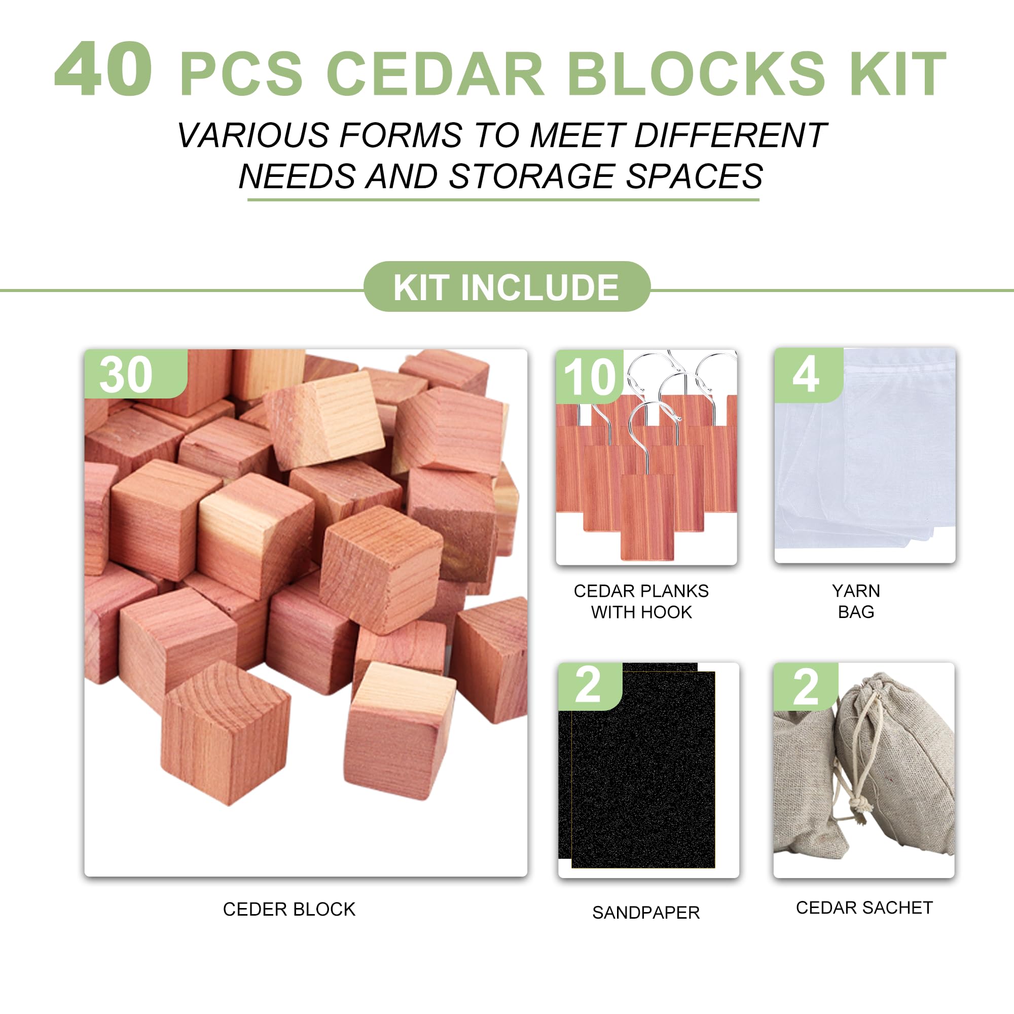 Cedar Blocks,Cedar Hang Ups for Clothes Storage - (40 Pcs) 100% Natural Refreshing Cedar Scent | Protects Clothes & Moisture Prevention by Vypart